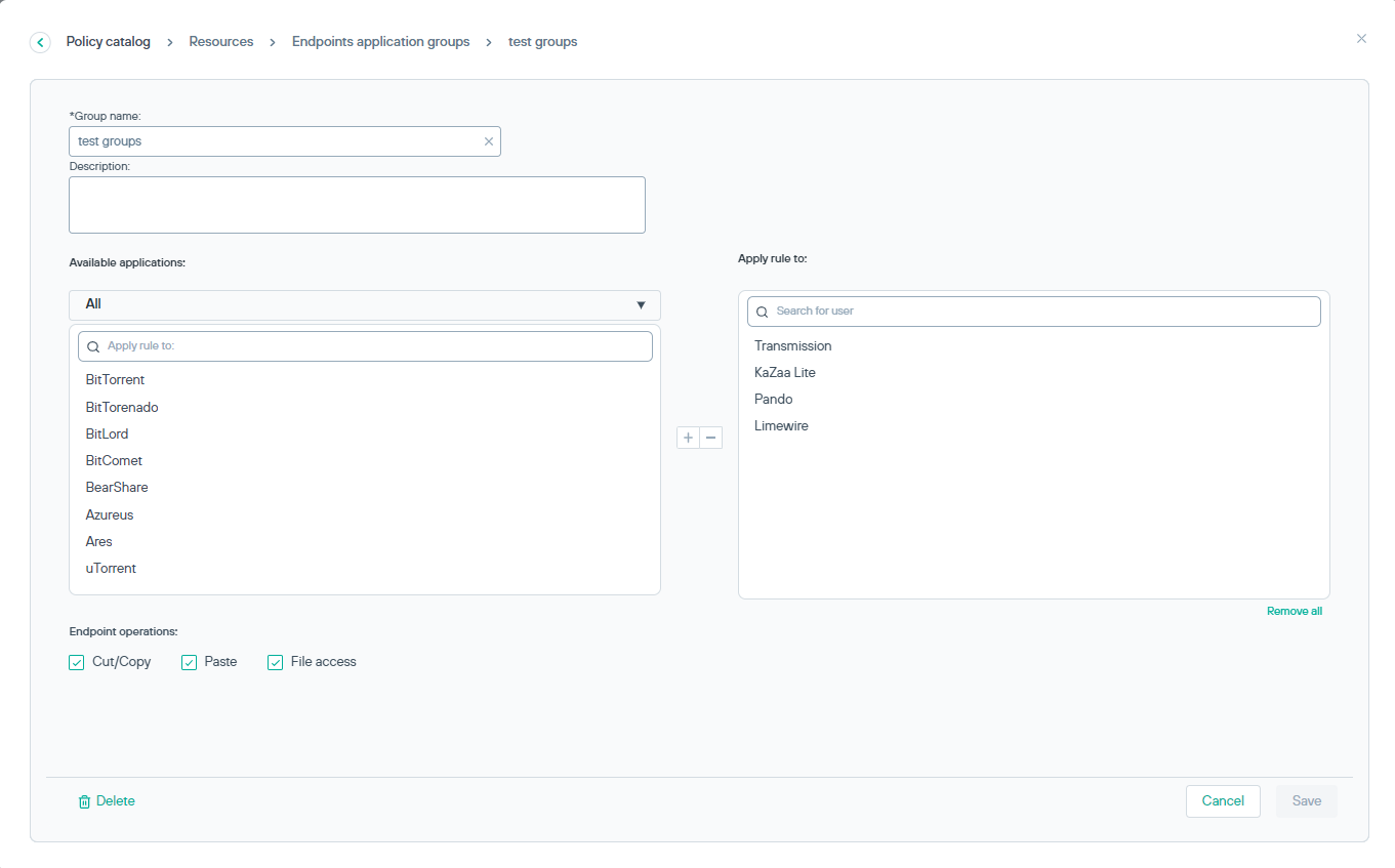 Endpoints application groups